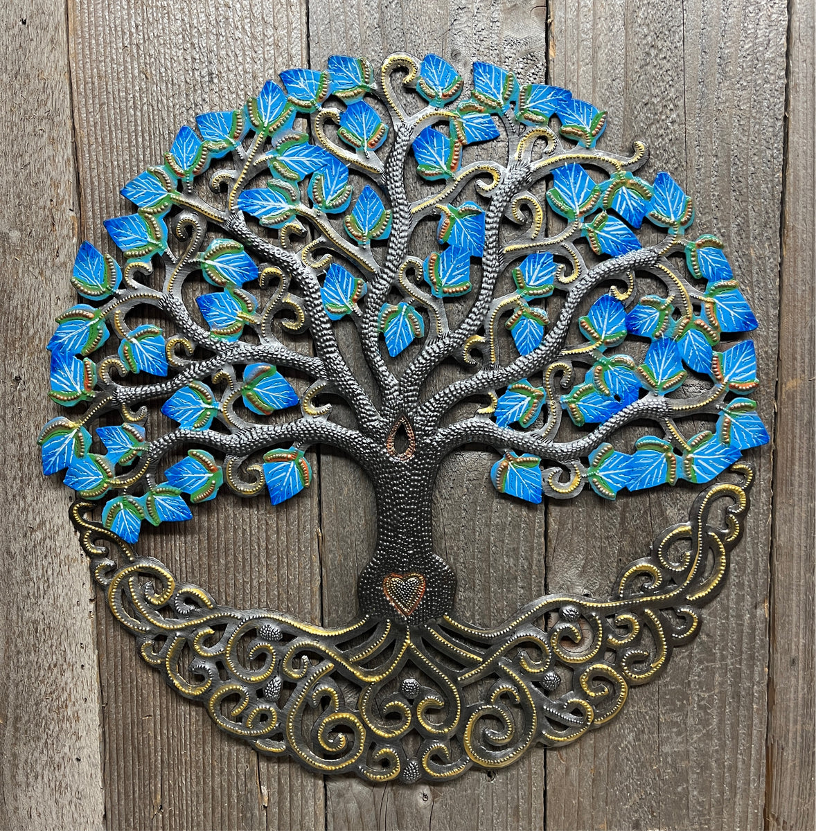 Blue Tree of Life with Heart Trunk and Flowers - 23' – Hands of Haiti
